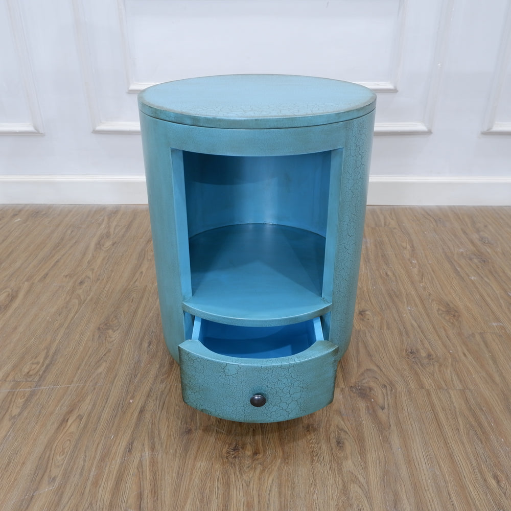 Round Turquoise Bedside Table - The Bedroom